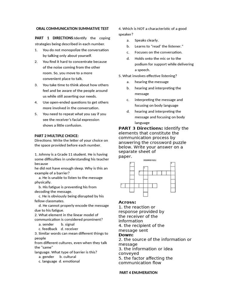 Oral Communication Summative Test 2 | PDF