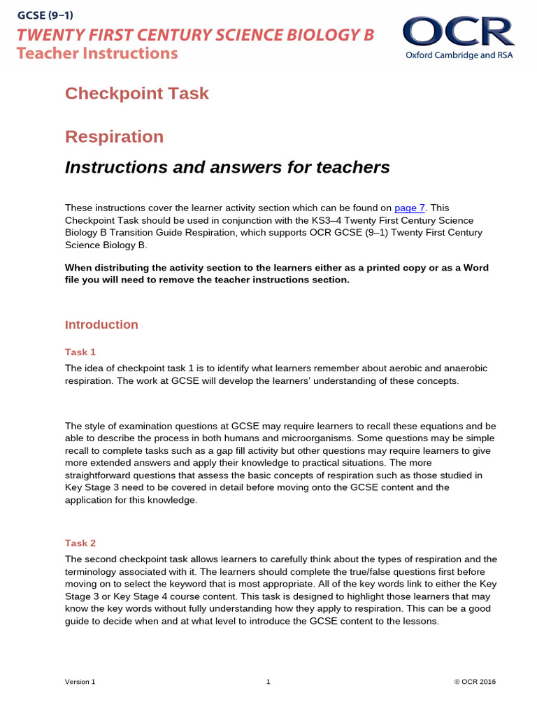 Respiration Checkpoint Task | PDF