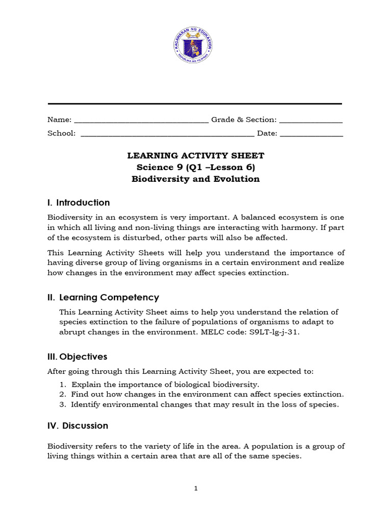 Science-9-Q1-Wk-7-8-Biodiversity and Evolution | PDF | Ciências e ...