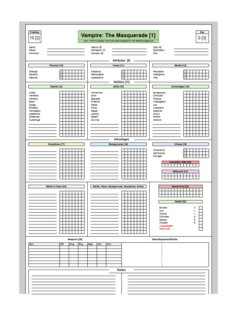 oWoD - Vampire - Character Sheet | PDF