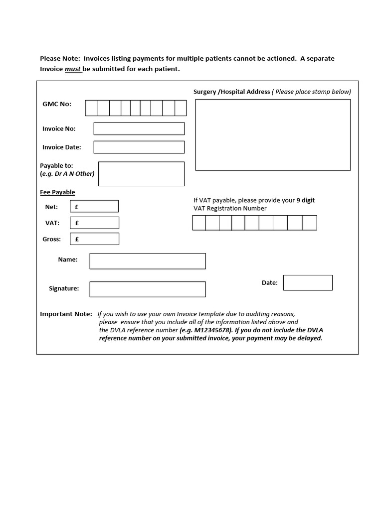 Bma Fees Guidance Dvla Invoice Template Oct 2019 | PDF