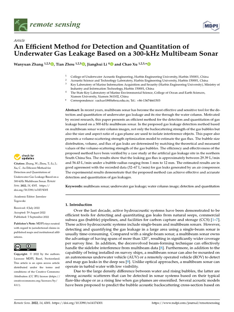 An Efficient Method For Detection of Underwater Gas Leakage 300-kHz ...