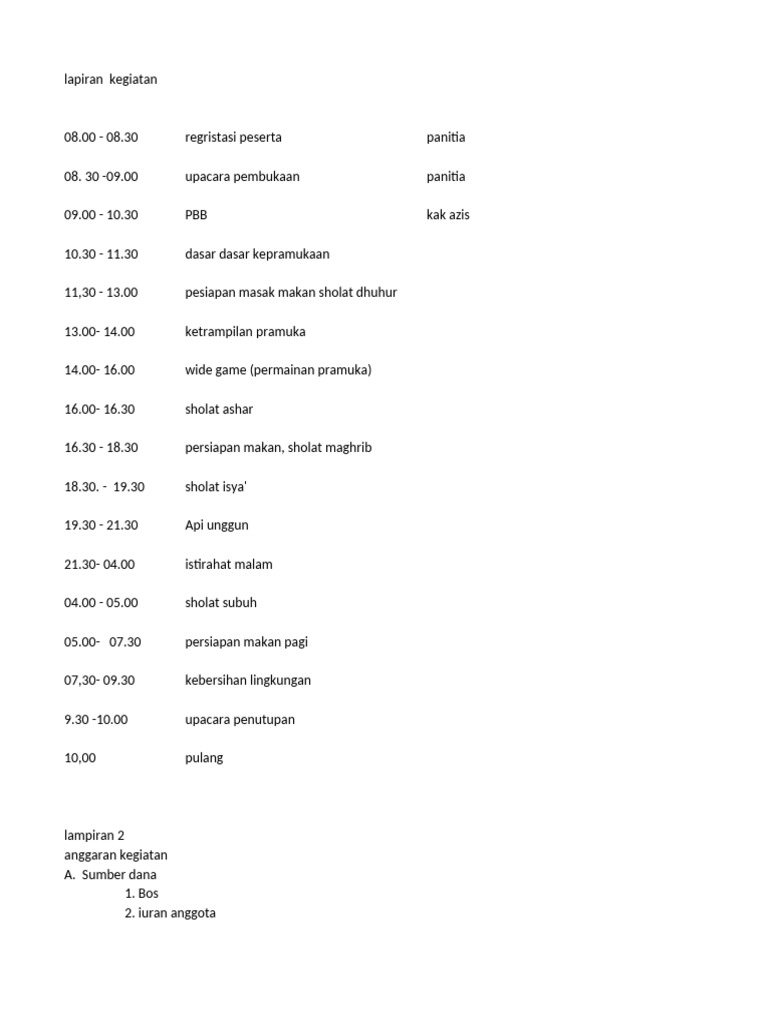 Jadwal Kegiatan Persami 2024 | PDF