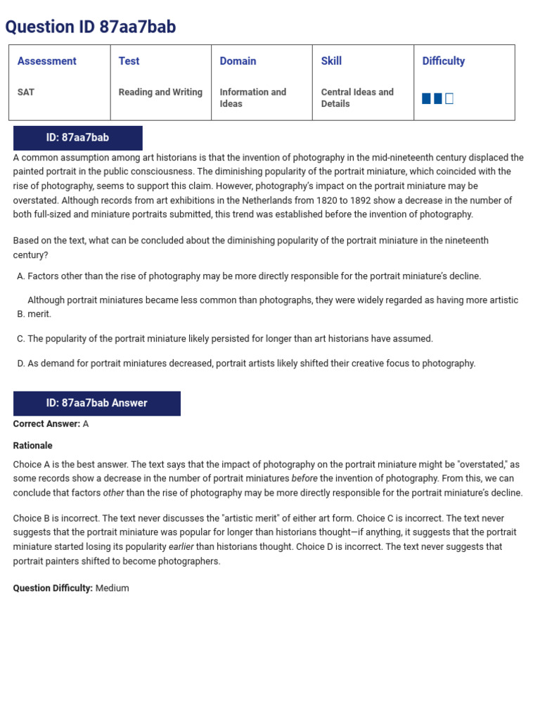 Sat Suite Question Bank - Medium - Reading and Writing Qs | PDF