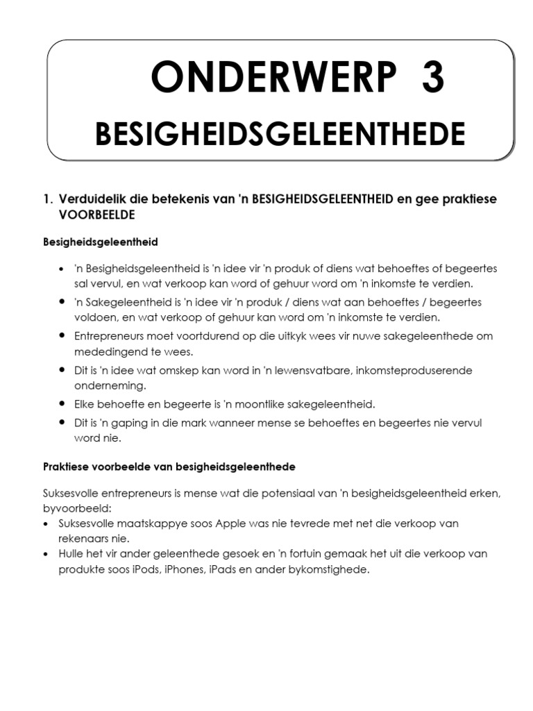 Onderwerp 13 Besigheidstudies Gr10 23 27 Aug | PDF | Business