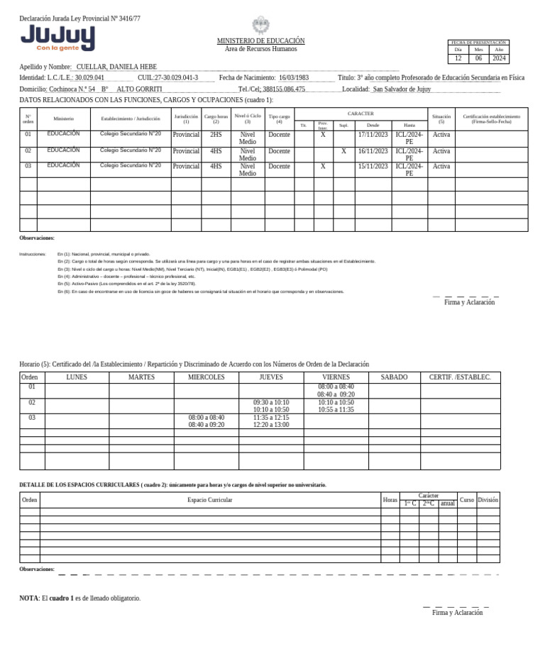 Declaracion Jurada Cuellar Daniela - 114006 | PDF