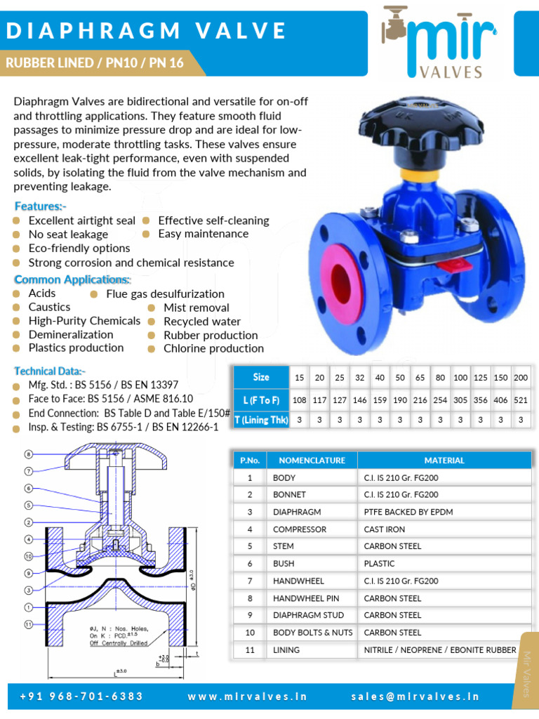 MIR Diaphragm Valve Specifications | PDF | Valve | Building Materials