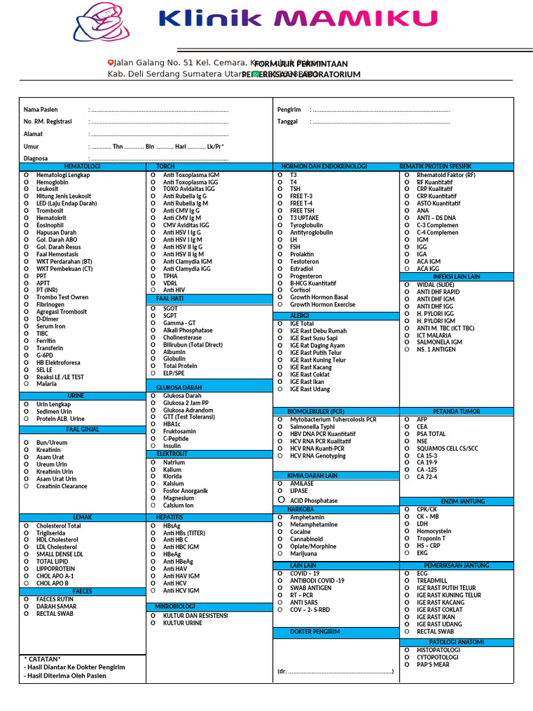 Form Permintaan Pemeriksaan Lab | PDF
