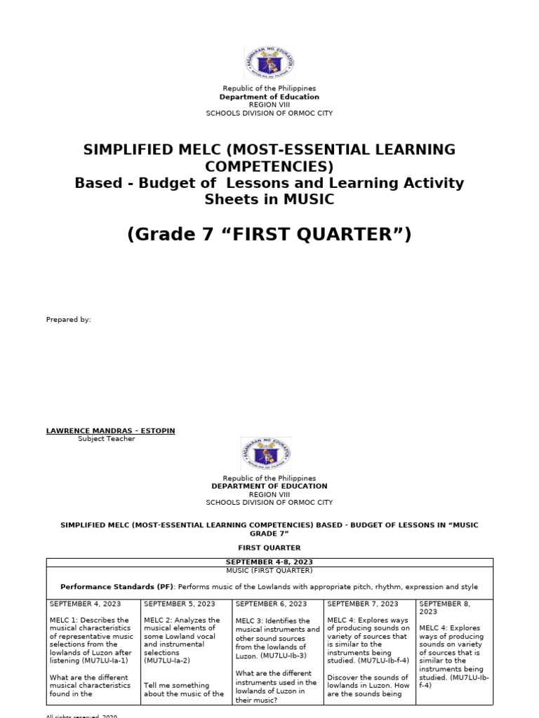 Grade 7 Music Lesson Plan: Luzon Lowlands | PDF | Performing Arts ...