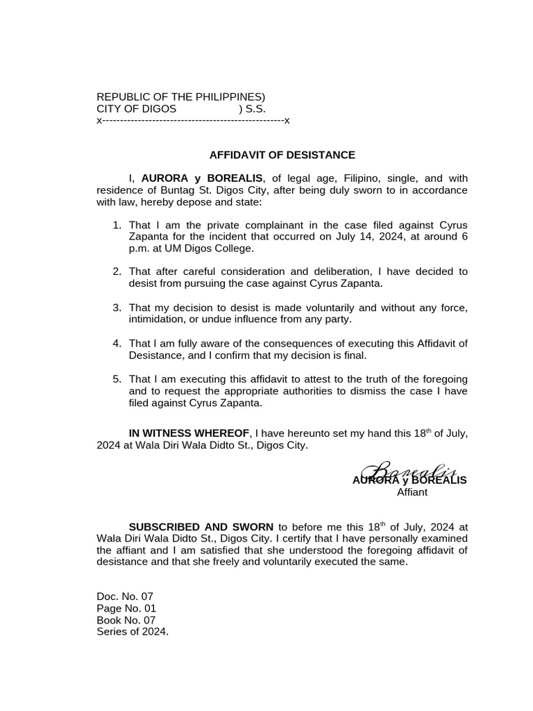 Affidavit of Desistance | PDF