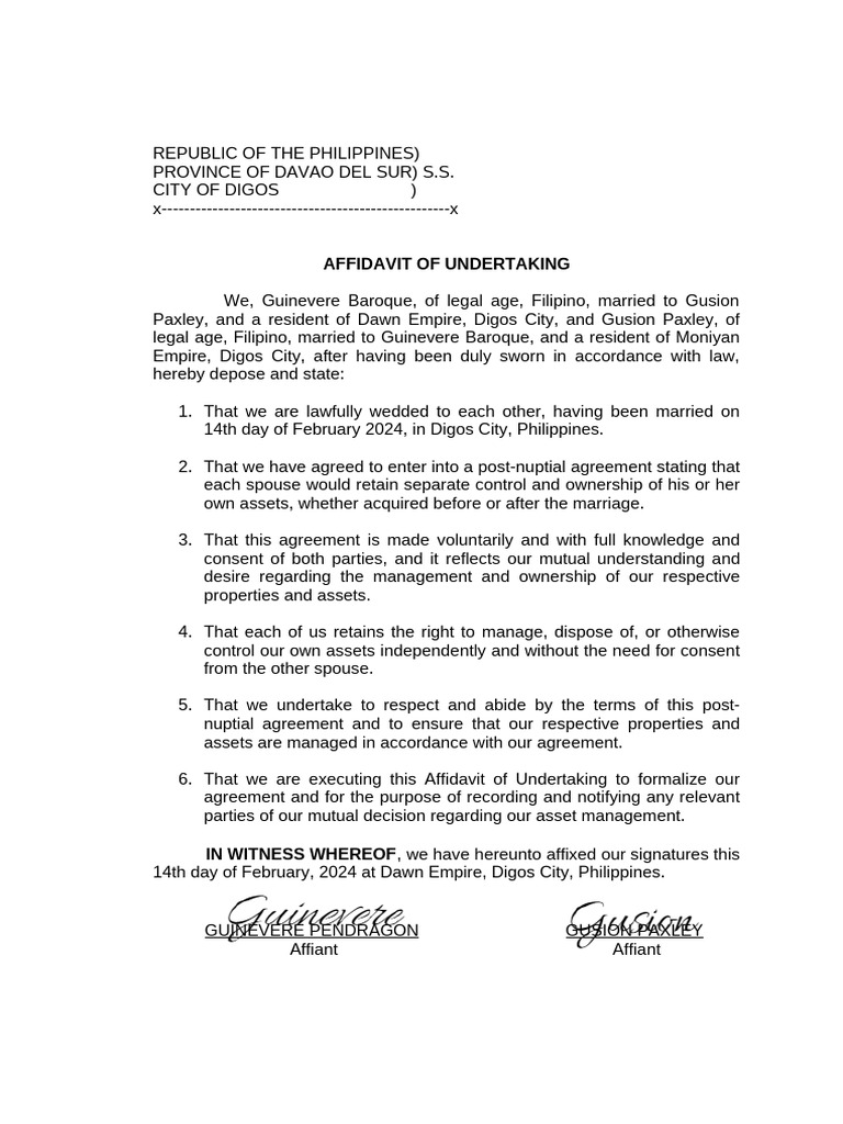 Affidavit of Undertaking | PDF