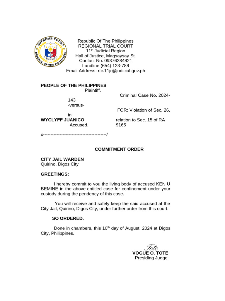 Commitment Order | PDF