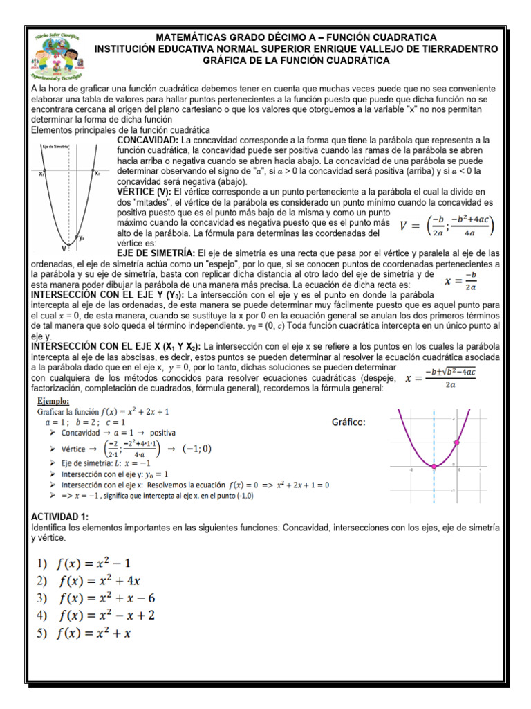Guia Funcion Cuadratica Noveno | PDF