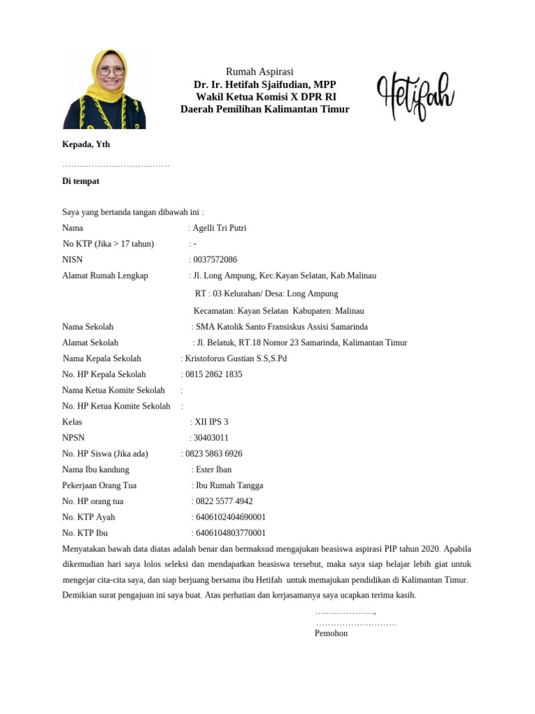 Form PIP Aspirasi Hetifah | PDF