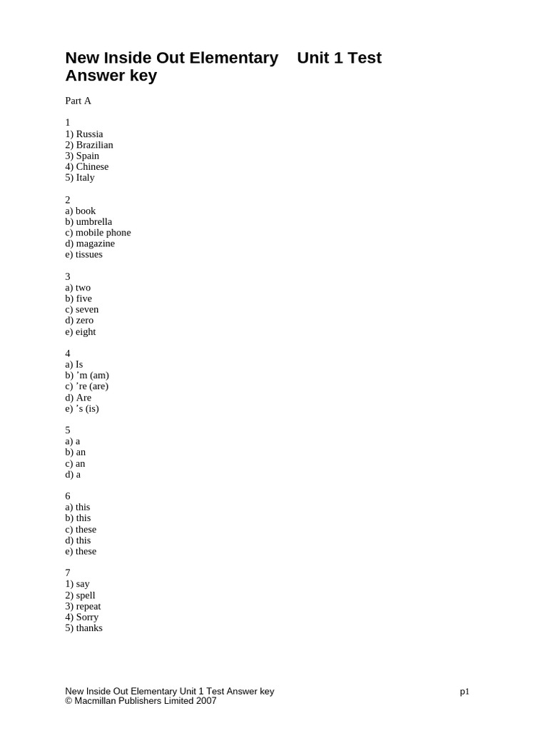 Unit 1 Test Key | PDF