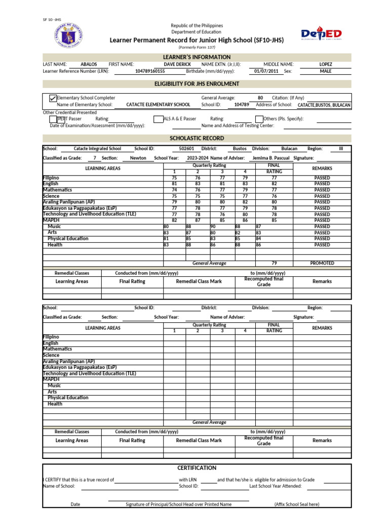SF 10 Blank Template.. 1 | PDF