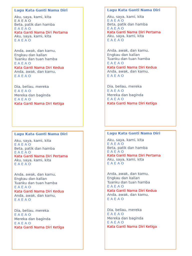 Lagu Kata Ganti Nama Diri | PDF