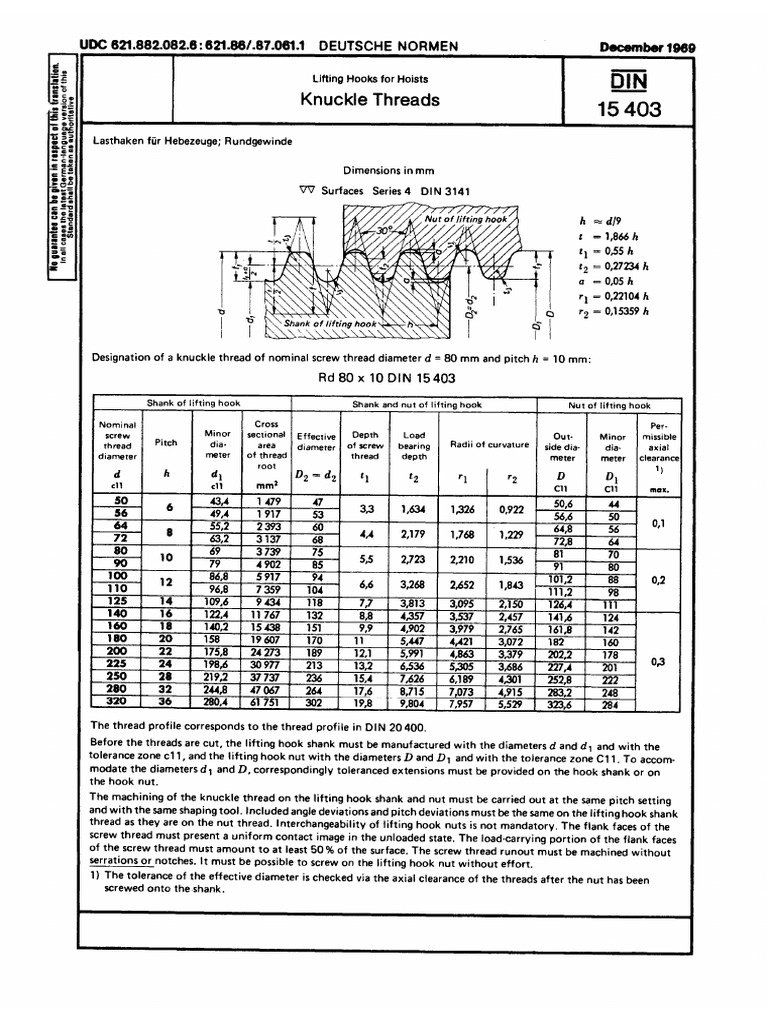 DIN 15403 - Lifting Hooks For Hoists - Knuckle Threads | PDF