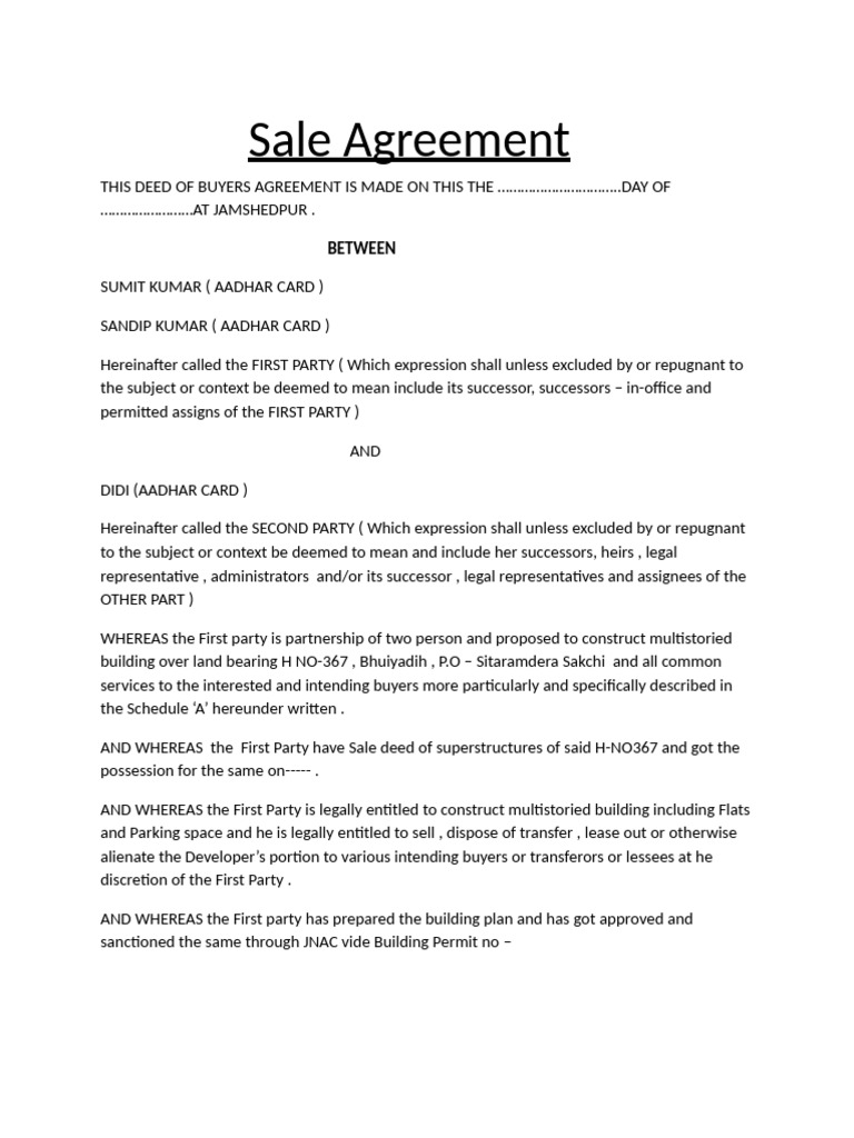 Sale Agreement | PDF