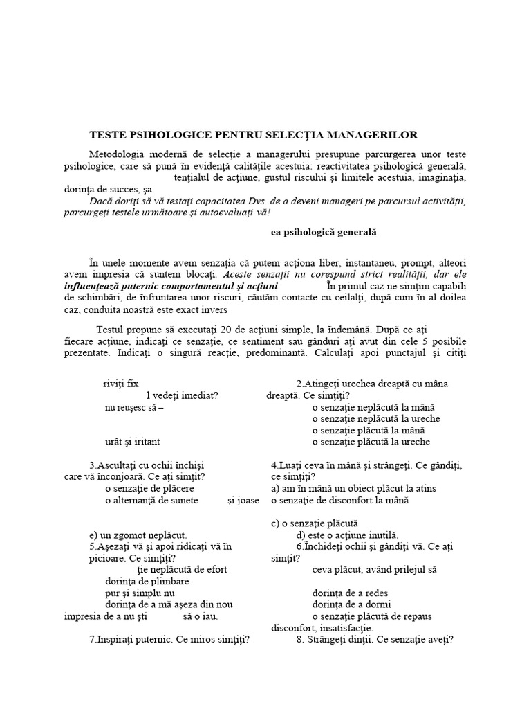 Teste Psihologice PT Manageri | PDF