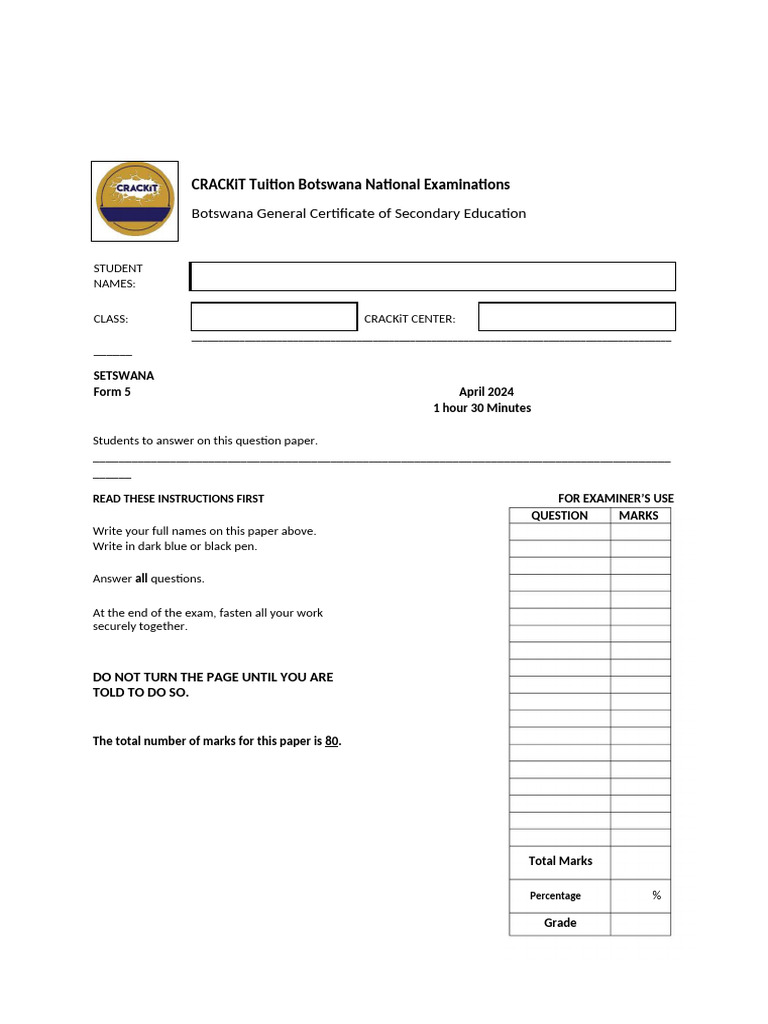 Bgcse Form 5 Setswana Paper 2 | PDF