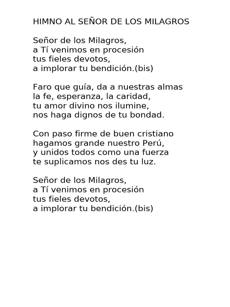 HIMNO AL SEÑOR DE LOS MILAGROS | PDF
