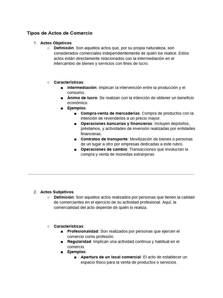 Tipos de Actos de Comercio | PDF