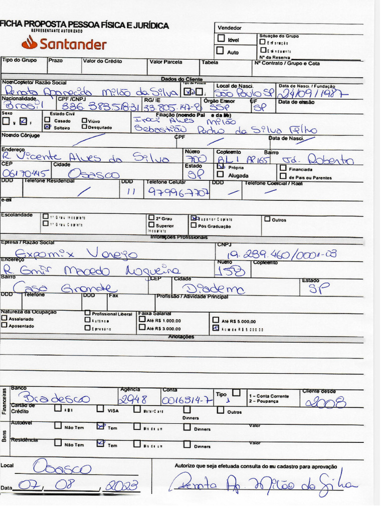 FICHA CARTA DE CRED | PDF