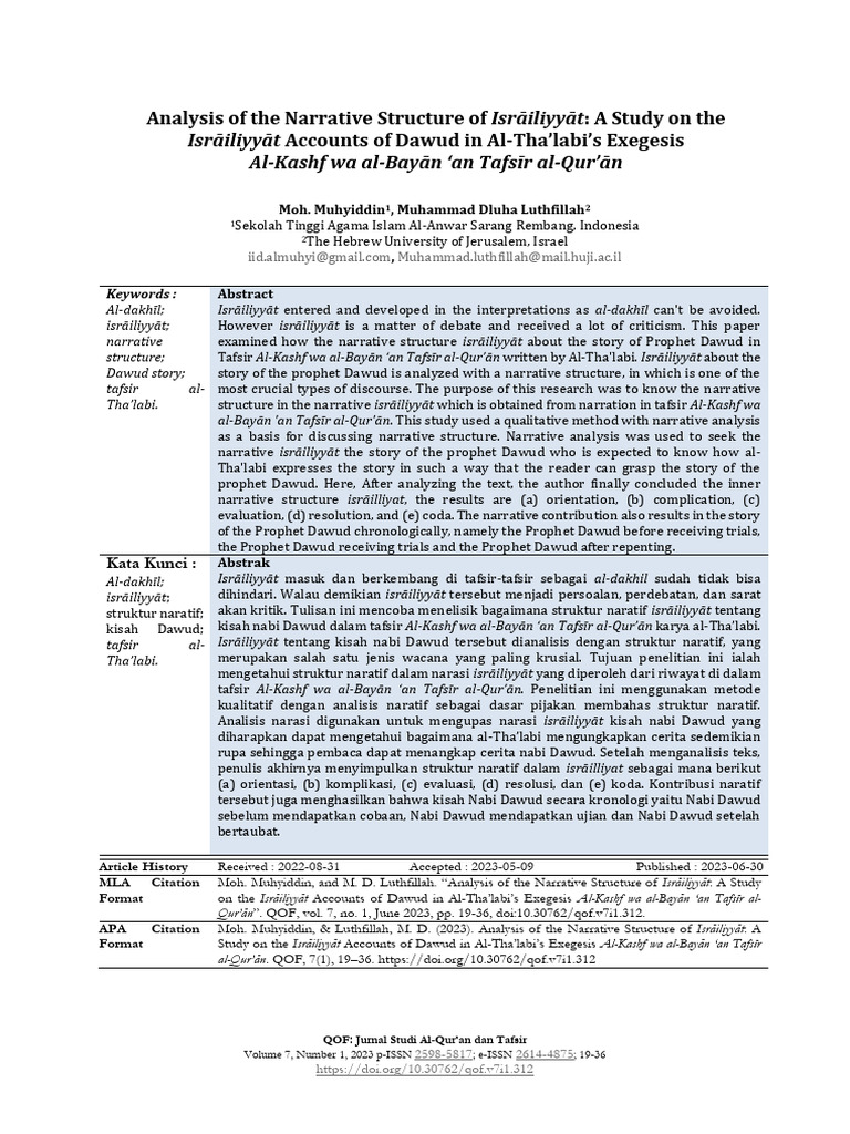 Analysis of The Narrative Structure of Isrāiliyyāt: A Study On The | PDF