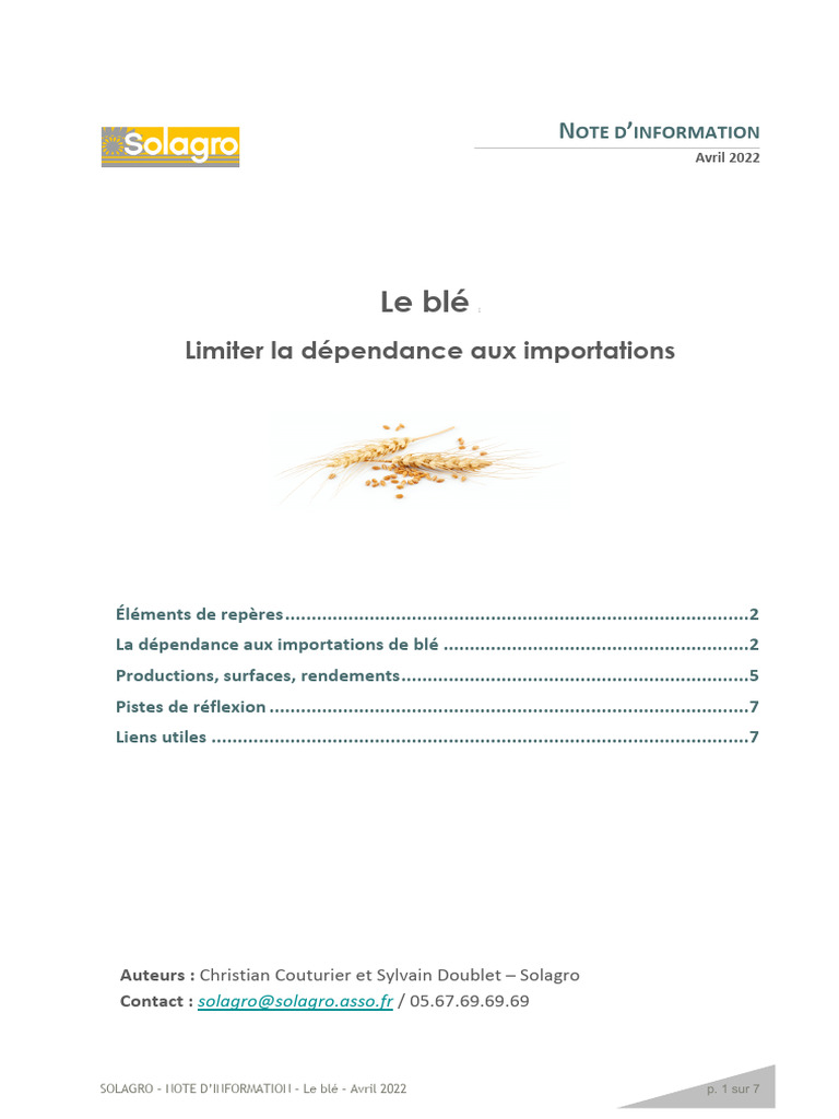 2022 04 Note Ble Solagro | PDF