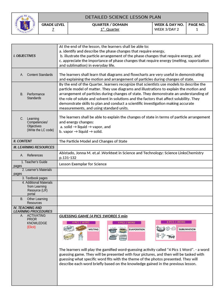 Lesson Plan Phase Changes | PDF
