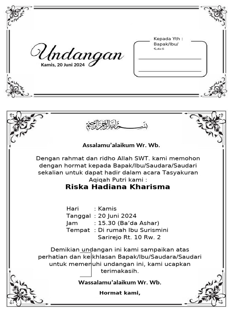 Undangan Hajatan | PDF