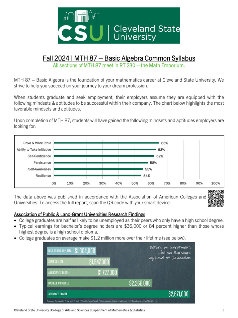 F24 - MTH 87 Syllabus - Final | PDF