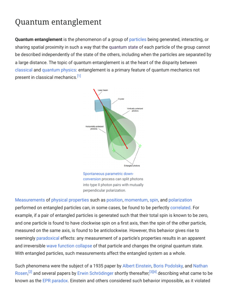 Quantum Entanglement - Wikipedia | PDF