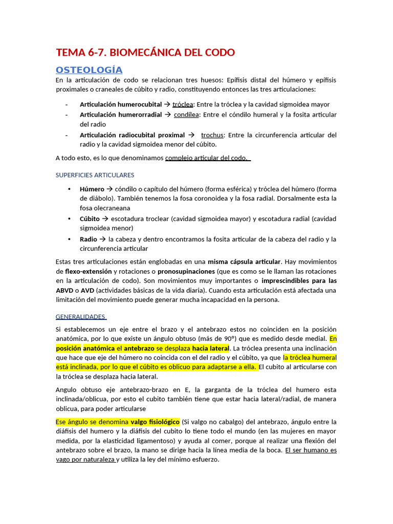 TEMA 6,7 - Biomecánica Del Codo | PDF