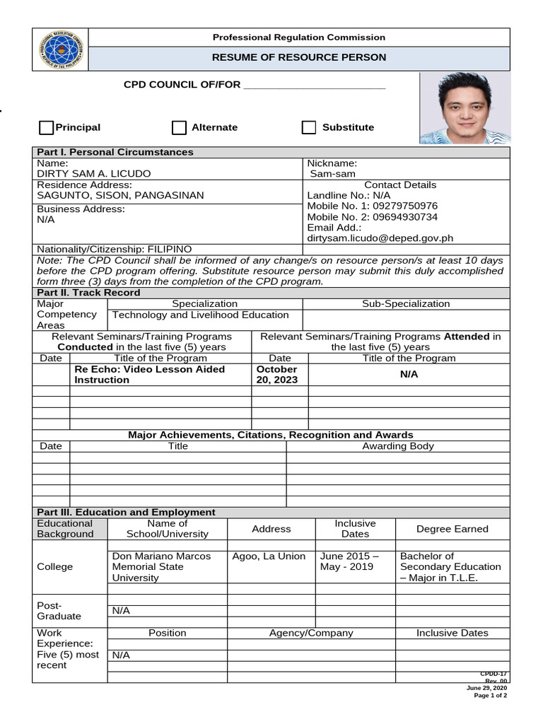 Appendix C Resume of Resource Persons Sam | PDF