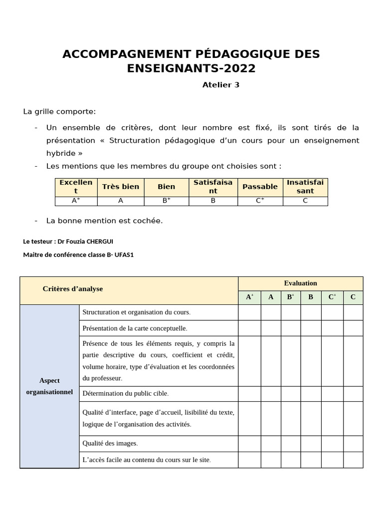 Grille d'evaluation T2 | PDF