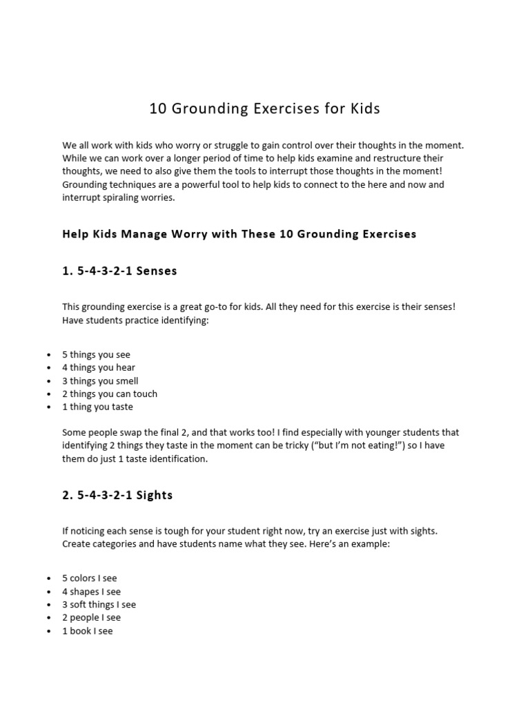 10 Grounding Exercises For Kids | PDF | Senses