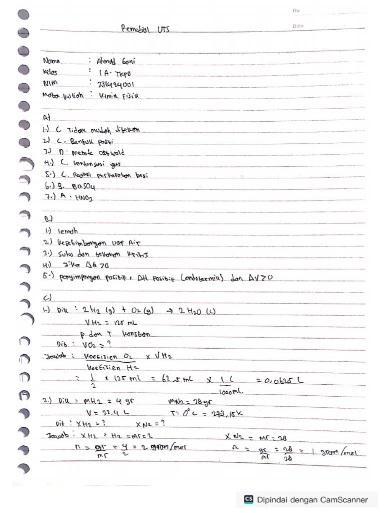 01 - Ahmad Gani - Remedial Uts Kimfis | PDF
