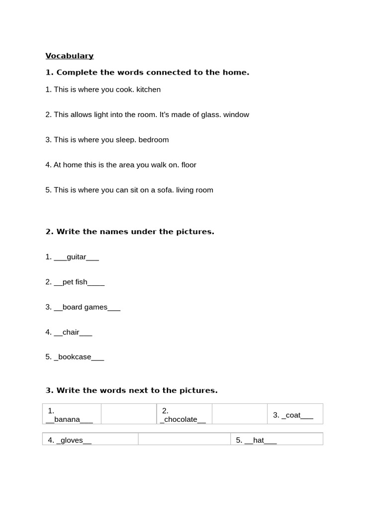 Home Vocabulary and Grammar Exercises | PDF | Linguistics