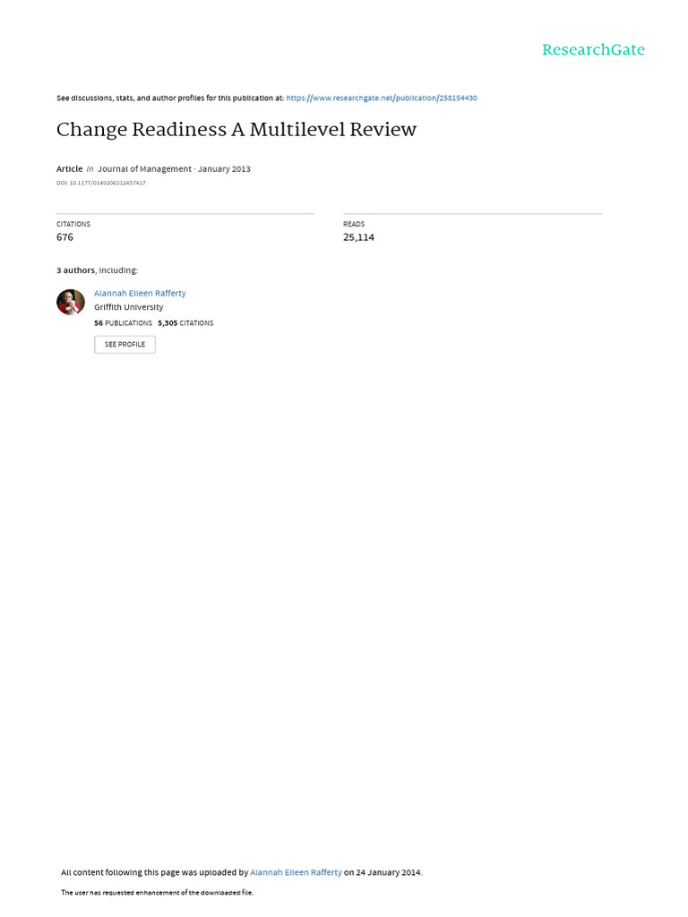 Change Readiness A Multilevel Review | PDF | Attitude (Psychology ...