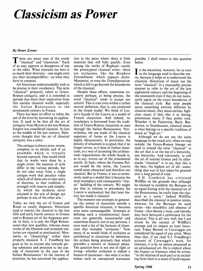 1988 Zerner Classicism as Power | PDF