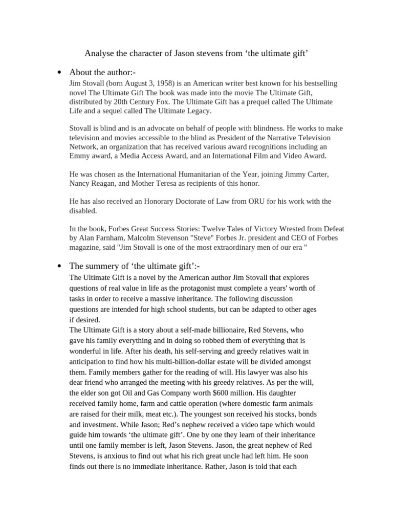 Analyse The Character of Jason Stevens From | PDF