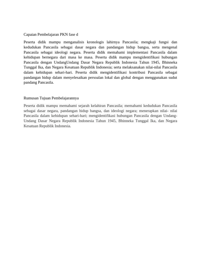 Capaian Pembelajaran PKN Fase D | PDF