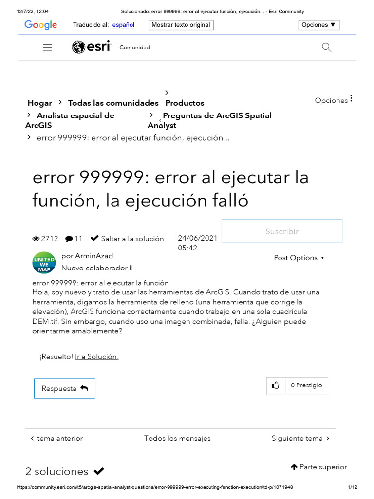 Solucionado - Error 999999 - Error Al Ejecutar Función, Ejecución... - Esri Community | PDF ...