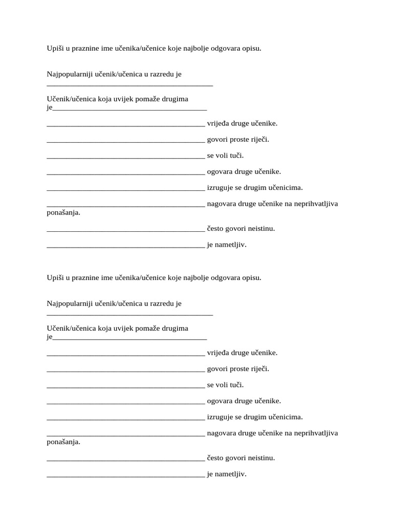 Sociometrija Upitnik | PDF