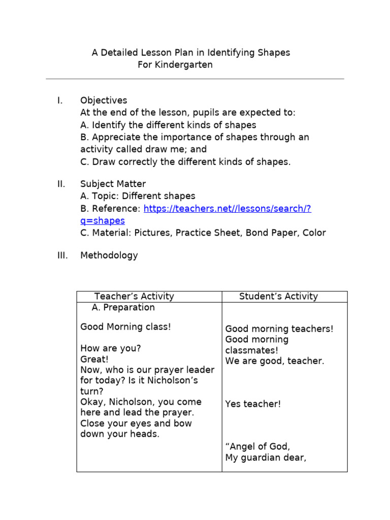 A Detailed Lesson Plan in Identifying Shapes | PDF