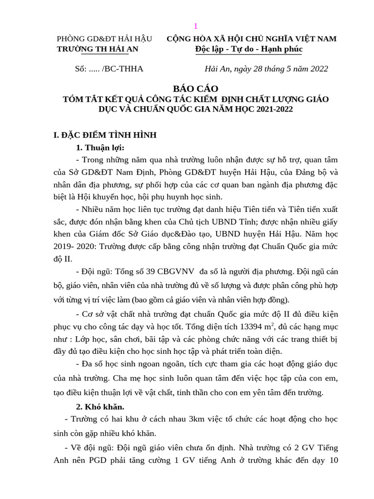 BAO CAO KDCL T5 - 2022 TH HAI AN Aa0d7 | PDF