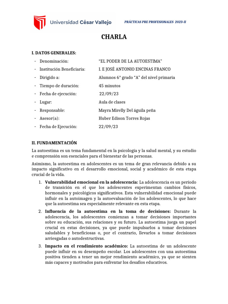 Charla Autoestima | PDF