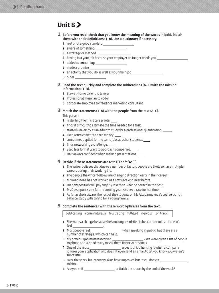 Unit 8: Reading Bank | PDF
